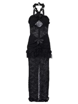 Alessandra Rich Lace Halter Neck Ruffled Cocktail Dress With Bow Accents - Black