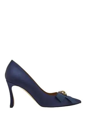 Manolo Blahnik Pointed Toe Stiletto High Heels With Bow Detailing - Navy