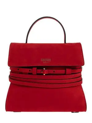 Moschino Suede Handbag With Printed Flap And Buckled Shoulder Strap - Red