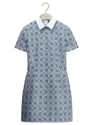 Dior Short Sleeve Collared Dress With Macrocannage Pattern - Blue