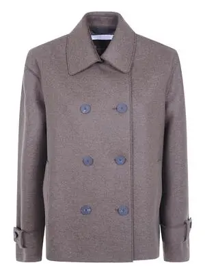 Harris Wharf London Double-breasted Coat - Teddy Brown