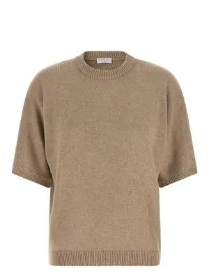 Brunello Cucinelli Short Sleeve Sequined Knit - Beige