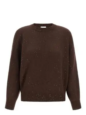Brunello Cucinelli Long Sleeve Knitwear With Sequins - Brown