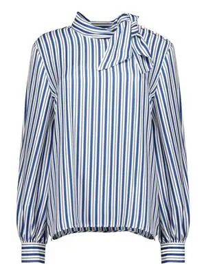Max Mara Striped Long-sleeve Shirt With Pussy Bow Detail - Blue