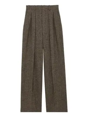 Saint Laurent Herringbone Wool Wide-leg Trousers - Brown