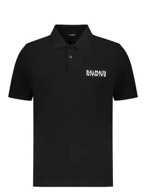Balmain Logo Short-sleeve Polo Shirt - Black