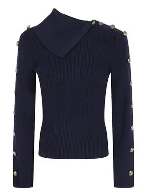 Elisabetta Franchi Knit Pullover With Gem Buttons - Black