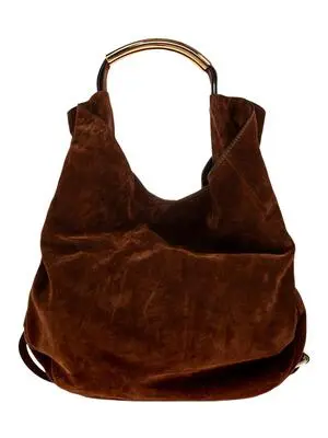 Moschino Suede Handbag With Metal Handle - Brown