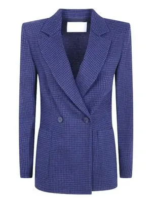 Harris Wharf London Double-breasted Blazer With Notched Lapel - Dark Blue Houndstooth