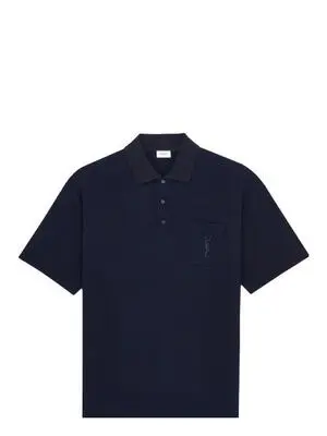 Saint Laurent Cassandre Polo In Cotton Pique - Midnight Blue