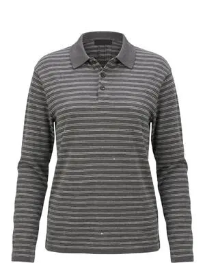 NILI LOTAN Striped Long Sleeve Polo Shirt - Black