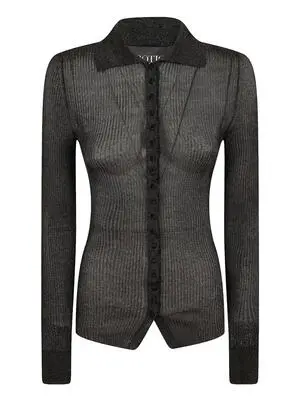 DONDUP Long-sleeve Button-front Knit Top - Black