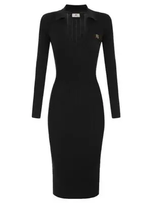 Elisabetta Franchi Knit Dress With Openwork Embroideries - Black