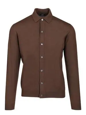 Fedeli Long-sleeve Cardigan With Collared Neckline - Brown