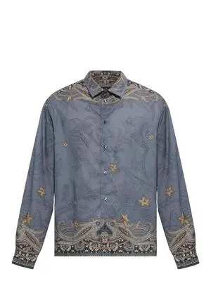 Etro Cotton Muslin Shirt With Placed Pegaso Print - Blue