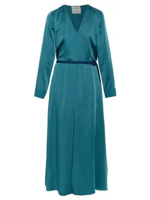 FORTE_FORTE Long-sleeved V-neck Maxi Dress With Belt Detail - Blue