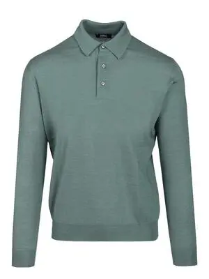 Fedeli Long Sleeve Collared Knit Pullover - Green