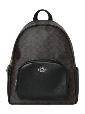 COACH Monogram Zippered Backpack - Walnut/black
