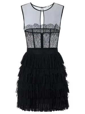Elisabetta Franchi Sleeveless Floral Lace Mini Dress - Black