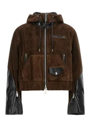 Sacai Zip-up Hooded Cropped Jacket - Brown