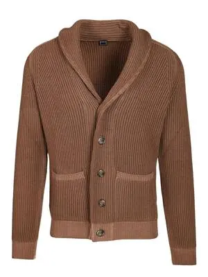 Fedeli Shawl Collar Long Sleeve Cardigan - Brown