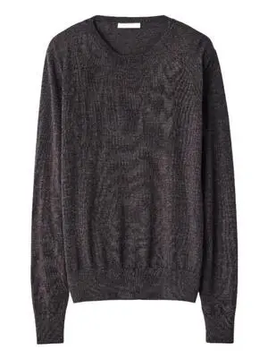 LEMAIRE Crew Neck Sweater In Fine Mouliné Merino Wool - Ecorce