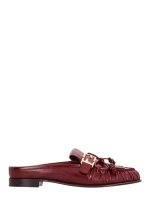 Fendi Fringe Buckle Detail Mules - Red