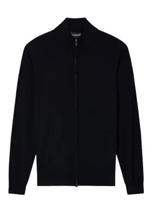 Emporio Armani Logo Embroidered Zipped Cardigan - Black