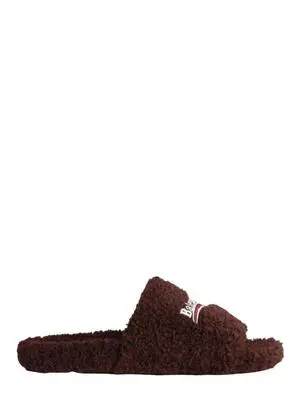 Balenciaga Embroidered Furry Slide Sandals - Chestnut Brown