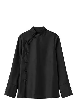 RÓHE Long-sleeved Top With Mandarin Collar And Asymmetrical Knot Detailing - Black