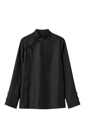 RÓHE Pankou Closure Top With Mandarin Collar And Long Sleeves - Black