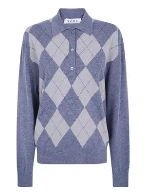 RÓHE Long-sleeved Knitwear With Polo Collar - Greyoatcheck