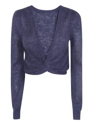 TWINSET Reversible Double Knit Top With V-neck And Round Neck - Blue