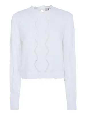 TWINSET Crêpe Blouse With Floral Embroidery And Ruffled Hem - White