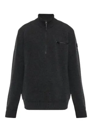 Moncler Half-zip Ribbed Knit Sweater With Chest Pocket - No