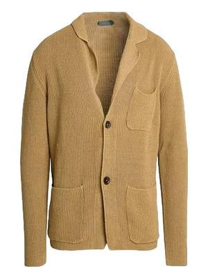 ZANONE Cotton Ribbed-knit Lapel Collar Cardigan - Beige