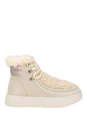 CAFÈNOIR Leather Ankle Boots With Shearling And Metallic Accents - Beige