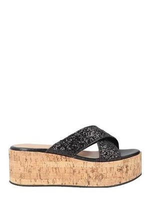 FORNARINA Flatform Sandals With Glitter Embellishments - Black