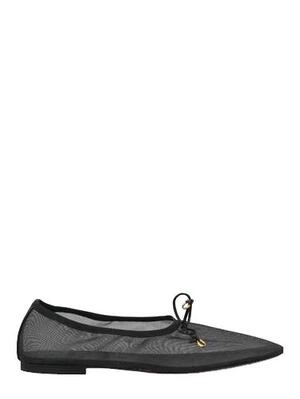 ODISSI Perforated Mesh Ballet Flats With Bow Detailing - Black
