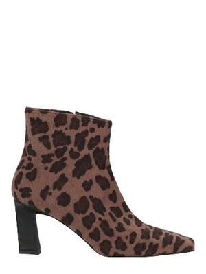 CARLA G. Leopard Print Textile Ankle Boots - Chocolate Brown