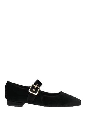 CARLA G. Velvet Mary Jane Flats With Buckle Fastening - Black