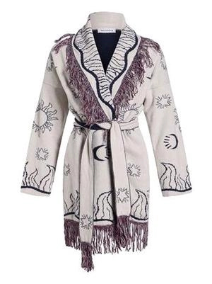 SHIRTAPORTER Multicolor Wool, Viscose, Polyamide, And Cashmere Long Sleeve Cardigan With Fringes And Belt - Off White