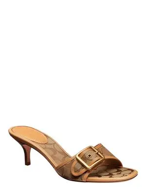 COACH Margot Sandal In Signature Jacquard With Buckle Detail - Khaki/light Peach
