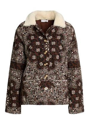 ARIZONA LOVE Puffer Cotton Linen Paisley Print Jacket - Brown