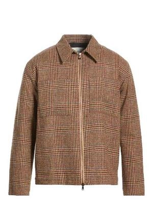 BALLANTYNE Virgin Wool Glen Plaid Zip Jacket - Camel