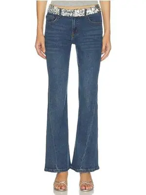 Lioness Legacy Sequined Waistband Jeans - Mid Blue