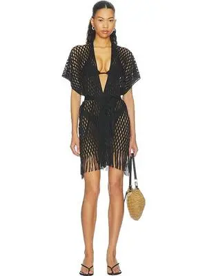 Luli Fama Caught Up Short Caftan - Black