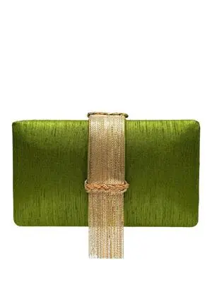 SIMITRI Fringe Clutch With Gold Tone Chain - Green