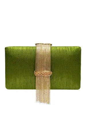 SIMITRI Fringe Clutch With Gold Tone Chain - Green