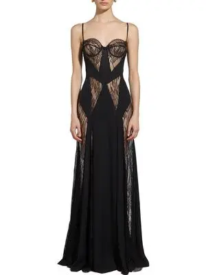 Zuhair Murad Georgette Lace Slip Long Dress - Black